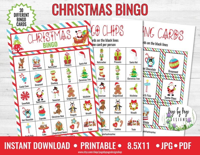 Christmas Bingo Game Printable Letter Size INSTANT DOWNLOAD - Etsy