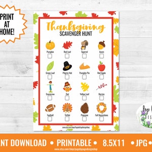 Thanksgiving Scavenger Hunt Printable INSTANT DOWNLOAD - Etsy