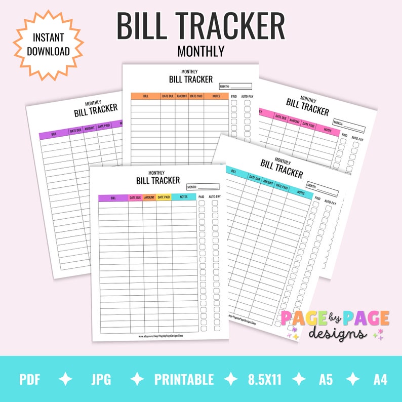 Bill Tracker Monthly Checklistprintable INSTANT DOWNLOAD - Etsy