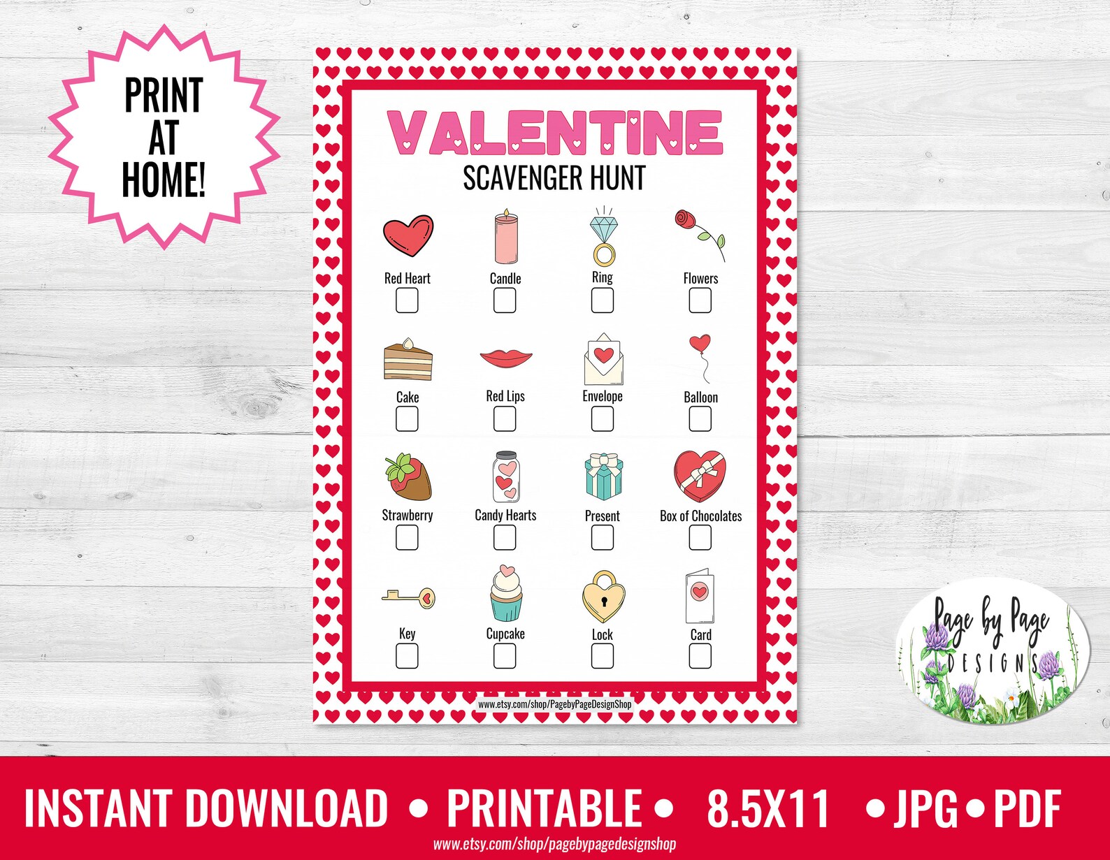 Valentine Day Scavenger Hunt Game Printable INSTANT DOWNLOAD - Etsy