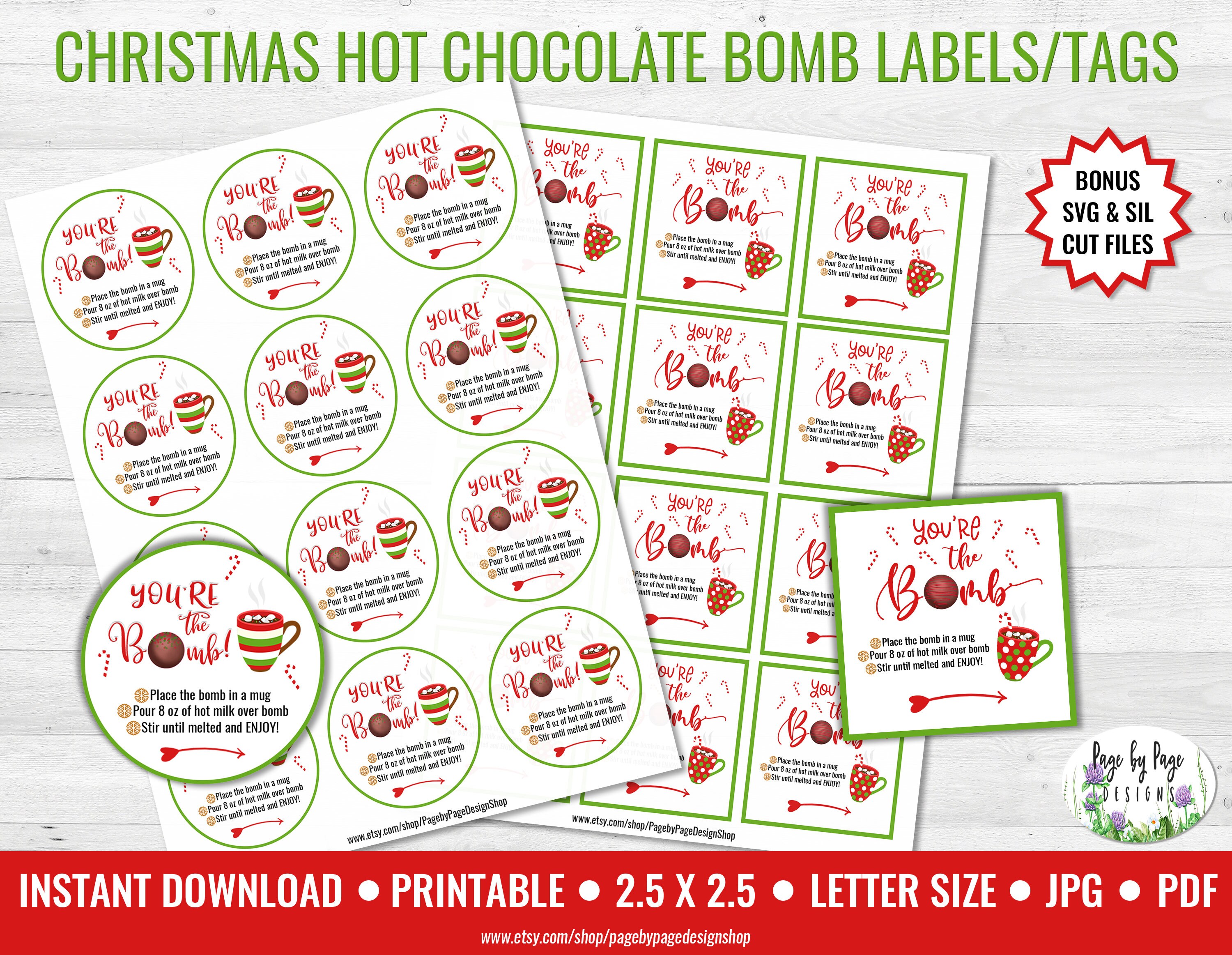 Hot Chocolate Bomb Printable Gift Tag Label Christmas Gift Tag - Etsy