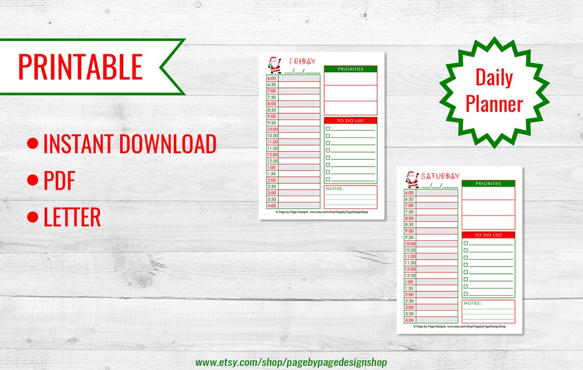 Christmas Daily Planner Letter Size Printable Fillable-instant DOWNLOAD ...