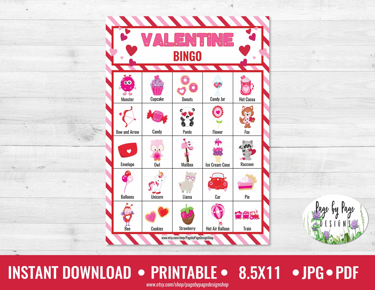 Valentine Bingo Game Printable Letter Size INSTANT DOWNLOAD - Etsy