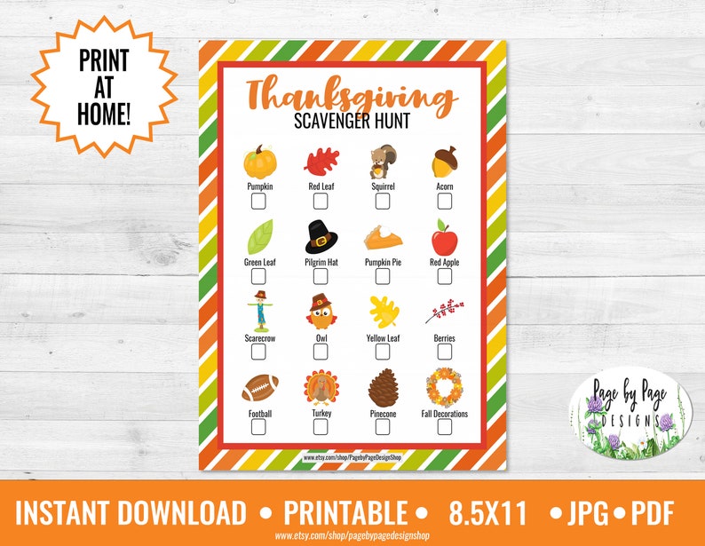 Thanksgiving Scavenger Hunt Printable INSTANT DOWNLOAD - Etsy
