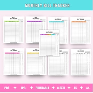 Bill Tracker Monthly Checklistprintable INSTANT DOWNLOAD - Etsy
