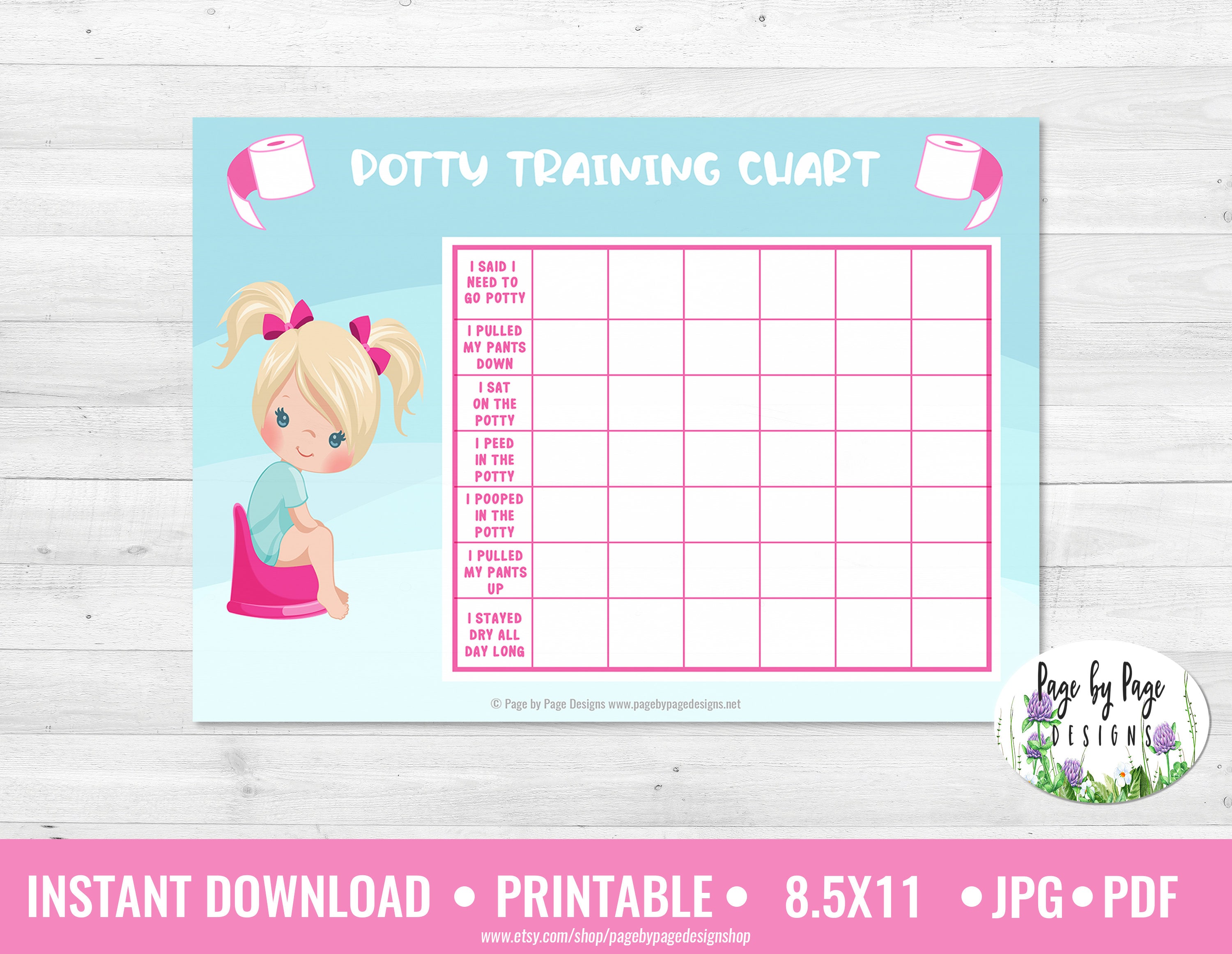 Girls Potty Training Chart Printable Letter Size-instant DOWNLOAD - Etsy