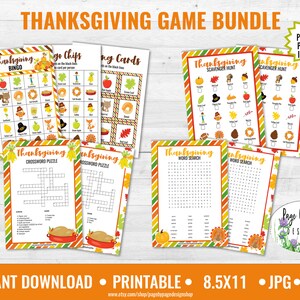 Thanksgiving Game Bundle Printable, Bingo, Scavenger Hunt, Crossword ...