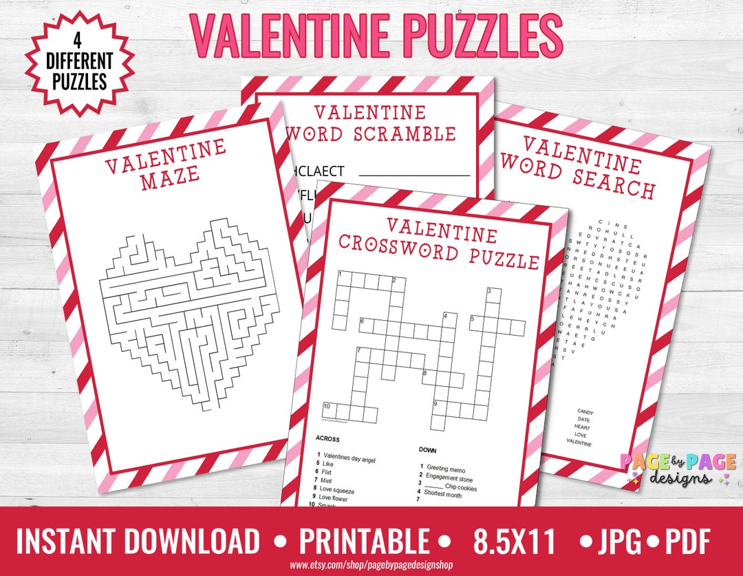 Valentine's Day Puzzles Crossword, Maze, Word Scramble, Wordsearch ...