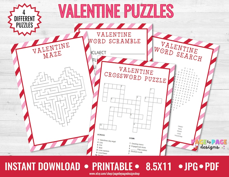 Valentine's Day Puzzles Crossword, Maze, Word Scramble, Wordsearch ...