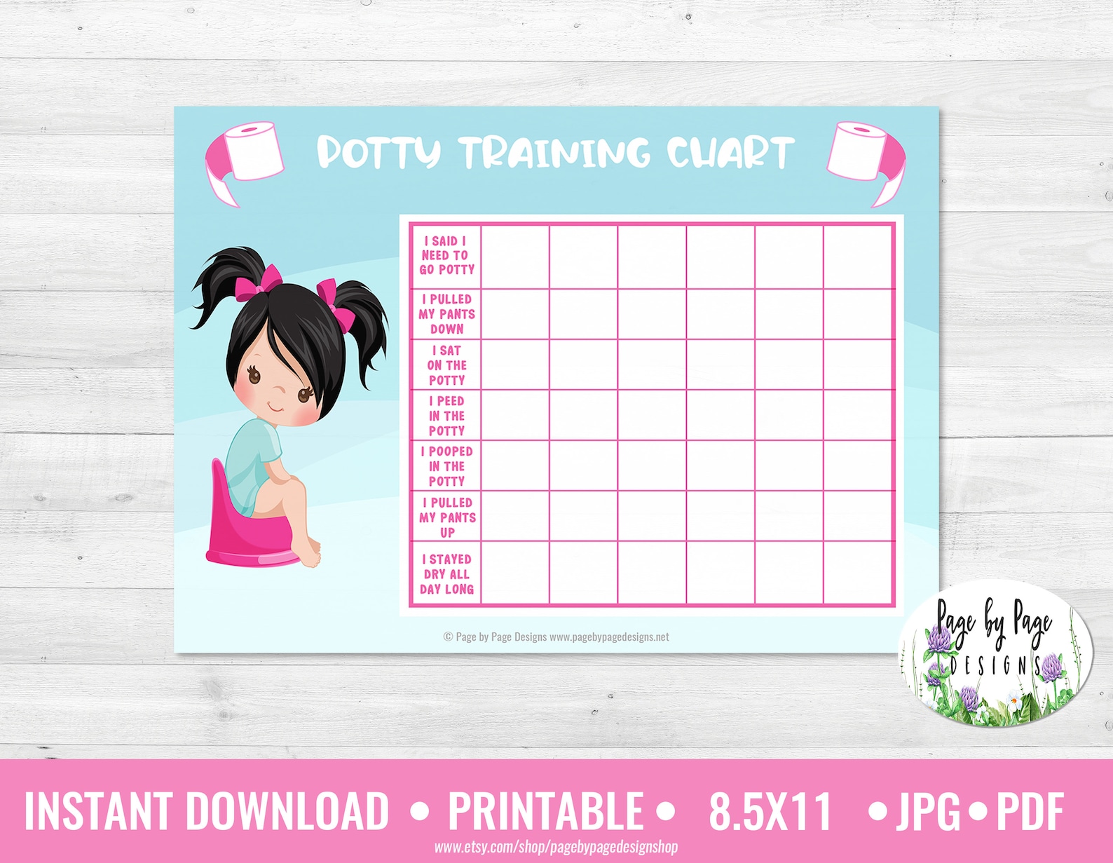 Girls Potty Training Chart Printable Letter Size-instant DOWNLOAD - Etsy