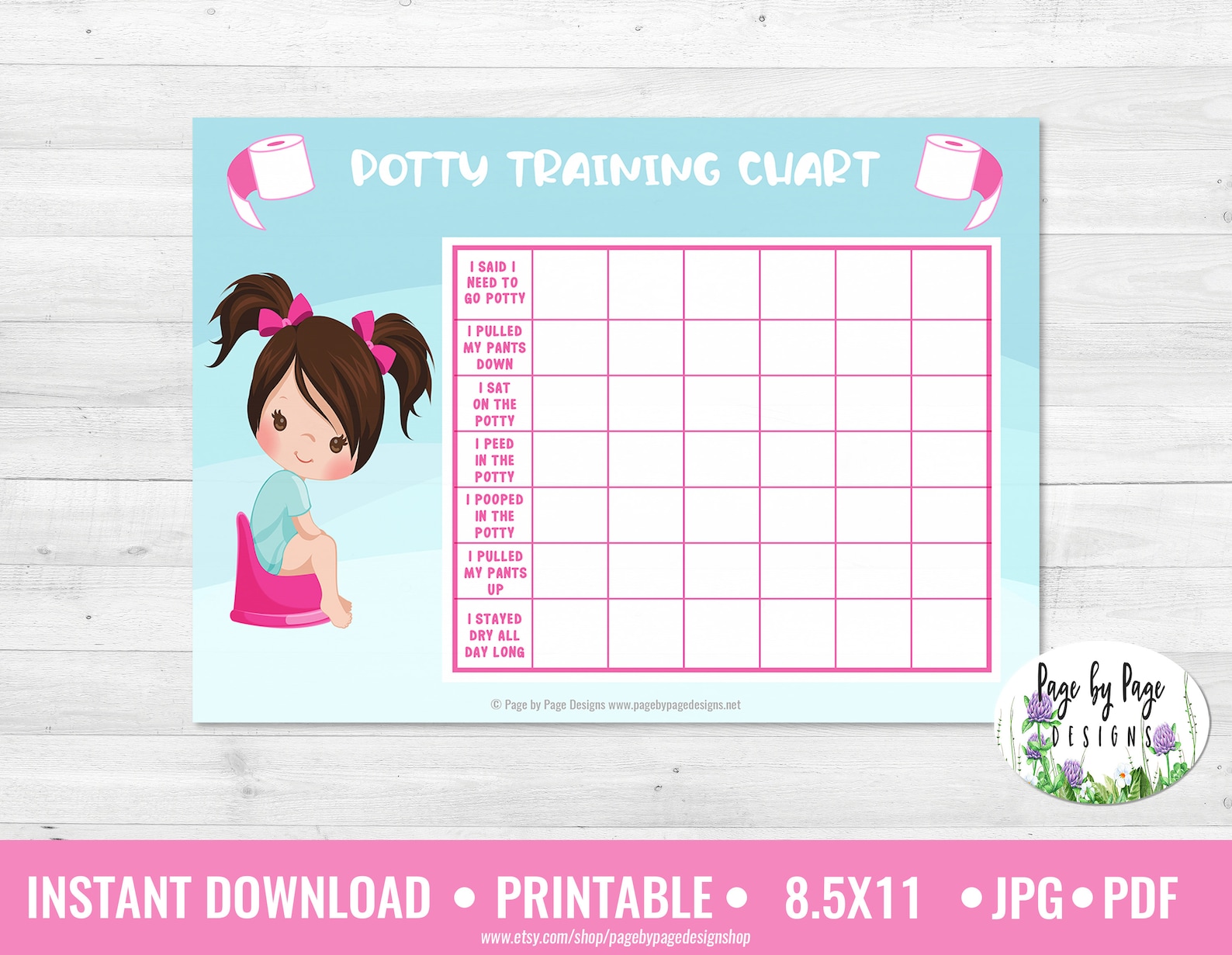 Girls Potty Training Chart Printable Letter Size-instant DOWNLOAD - Etsy