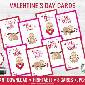 Sloth Valentine's Day Cards Kids Printable Cute-instant DOWNLOAD - Etsy