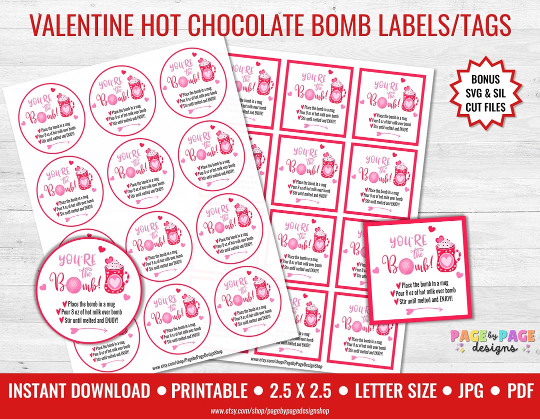 Hot Chocolate Bomb Printable Gift Tag Label Valentine's Day Gift Tag ...
