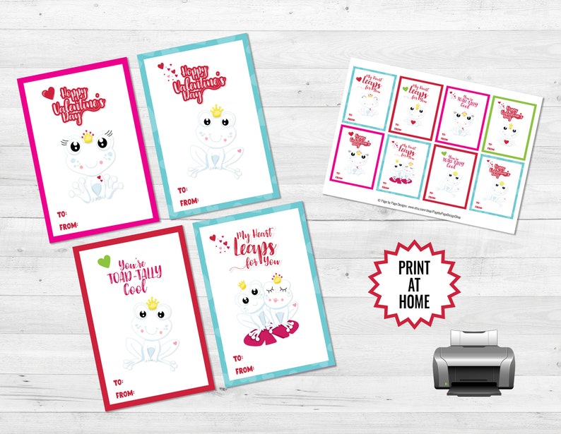 Frog Valentine's Day Cards Kids Printable Cute-instant DOWNLOAD - Etsy