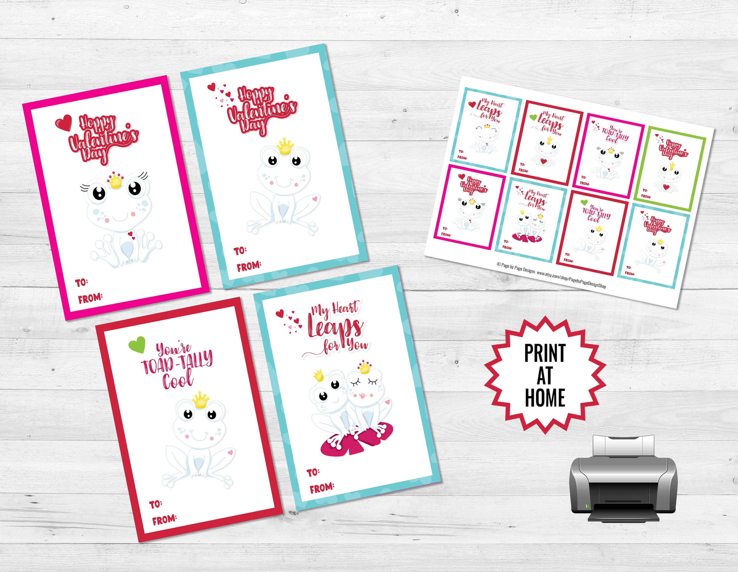 Frog Valentine's Day Cards Kids Printable Cute-instant DOWNLOAD - Etsy