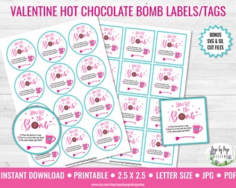 Hot Chocolate Bomb Printable Gift Tag Label Valentine's | Etsy