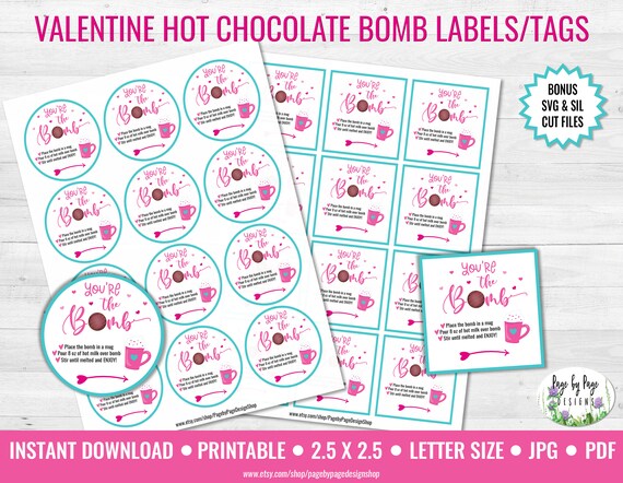 Hot Chocolate Bomb Printable Gift Tag Label Valentine's | Etsy