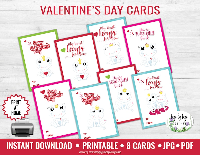 Frog Valentine's Day Cards Kids Printable Cute-instant DOWNLOAD - Etsy