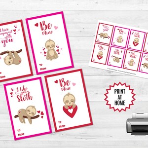 Sloth Valentine's Day Cards Kids Printable Cute-instant DOWNLOAD - Etsy