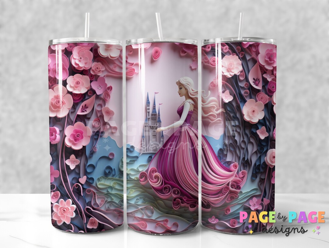Pink Princess 3D Paper Cut Seamless Tumbler Wrap, 20 Oz Skinny ...