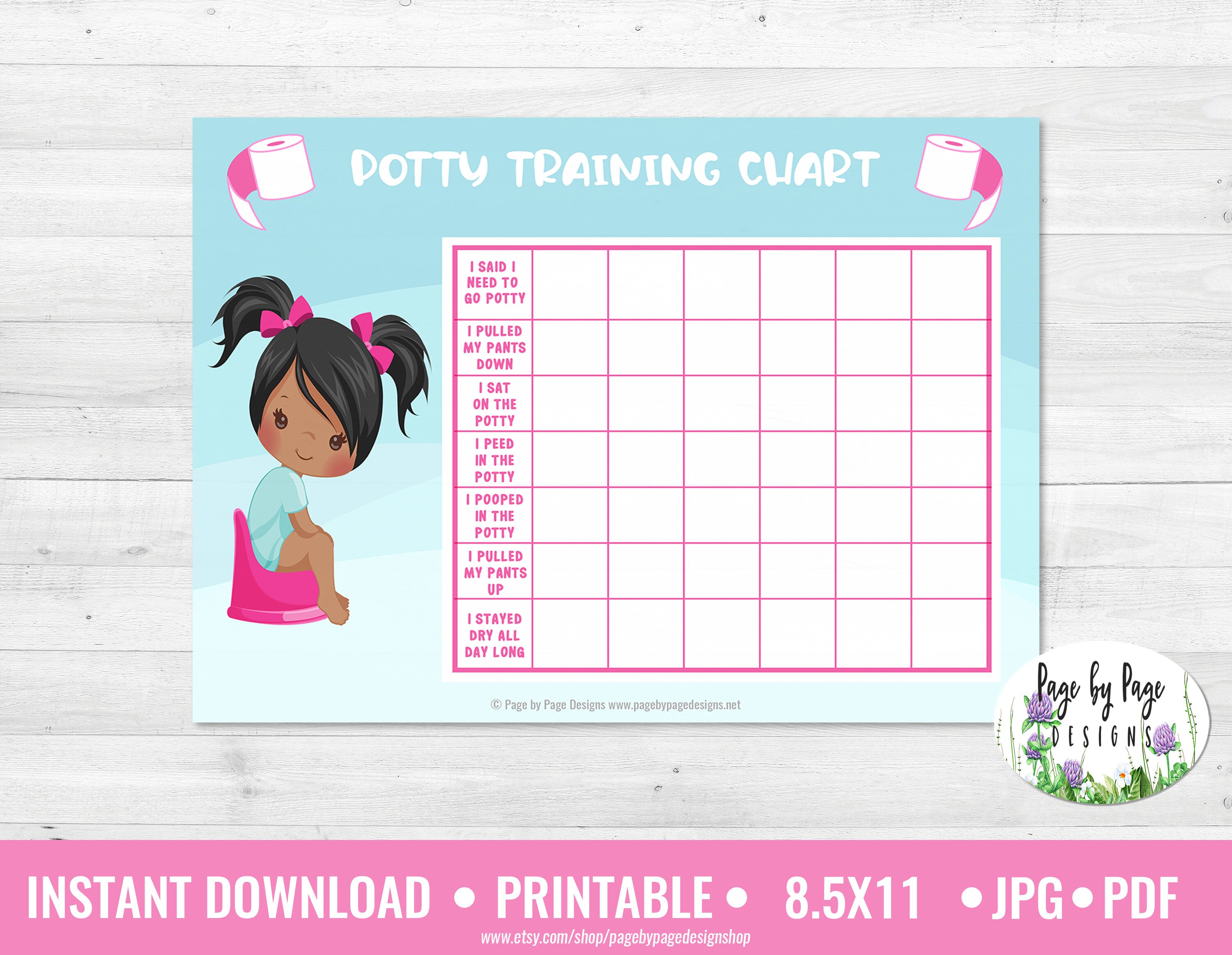 Girls Potty Training Chart Printable Letter Size-instant DOWNLOAD - Etsy