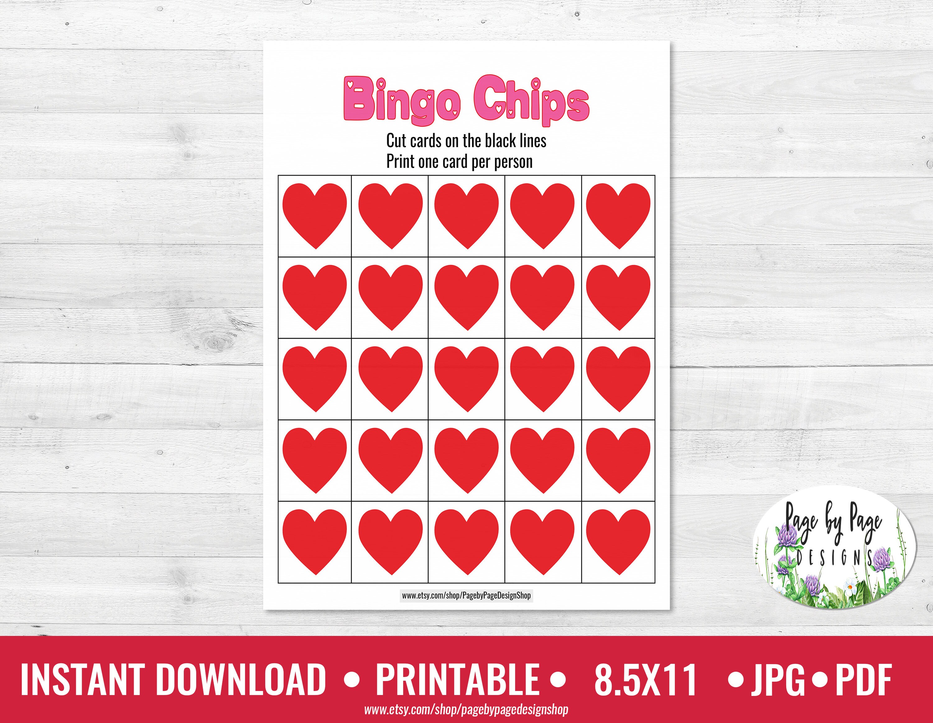 Valentine Bingo Game Printable Letter Size INSTANT DOWNLOAD - Etsy