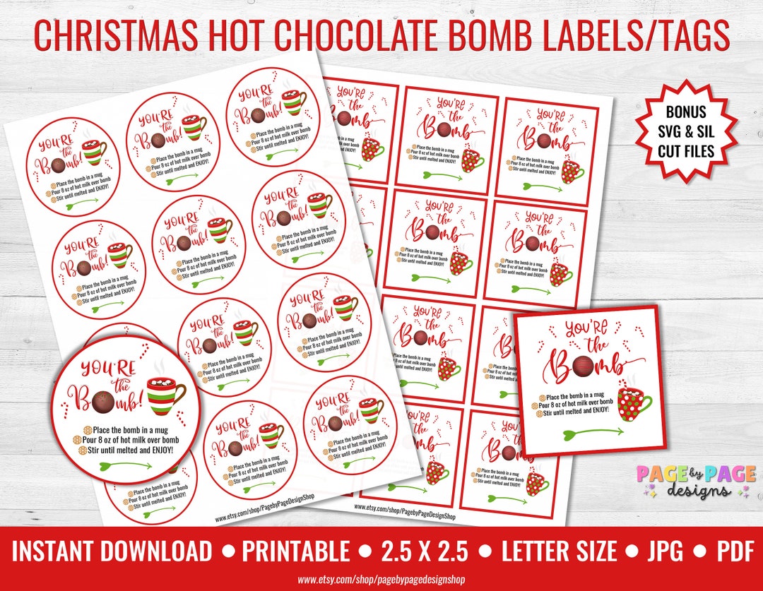 Hot Chocolate Bomb Printable Gift Tag Label Christmas Gift Tag Hot ...