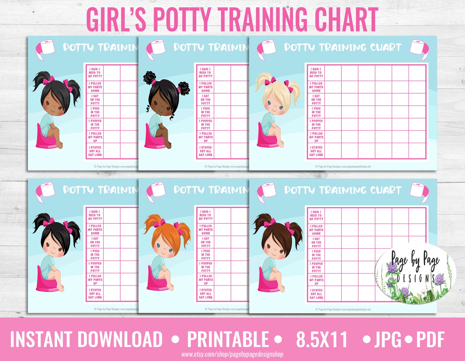 Girls Potty Training Chart Printable Letter Size-instant DOWNLOAD - Etsy