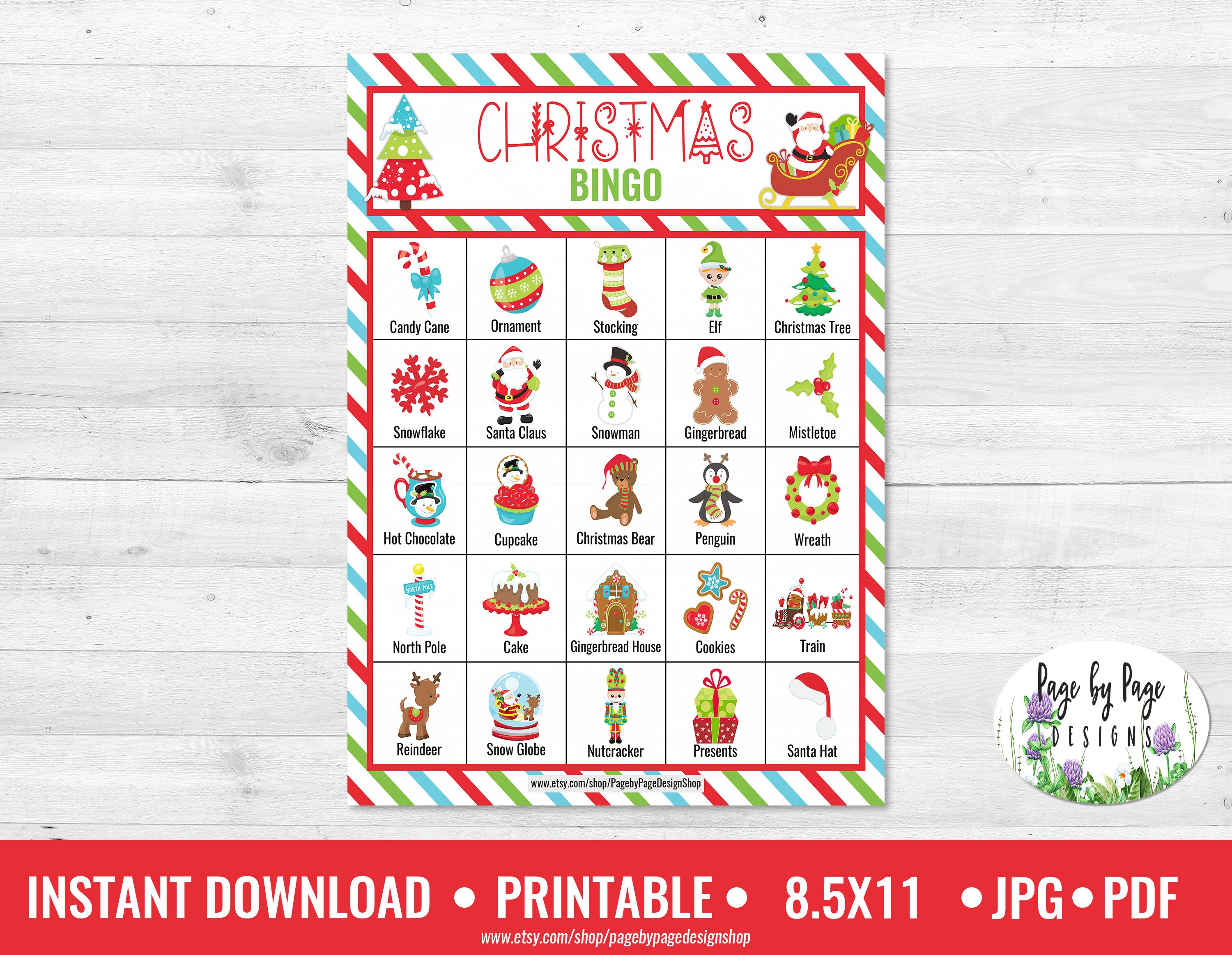 Christmas Bingo Game Printable Letter Size INSTANT DOWNLOAD - Etsy