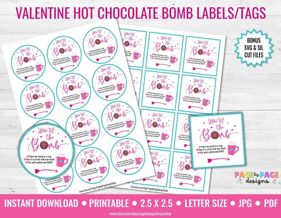 Hot Chocolate Bomb Printable Gift Tag Label Valentine's Day Gift Tag ...