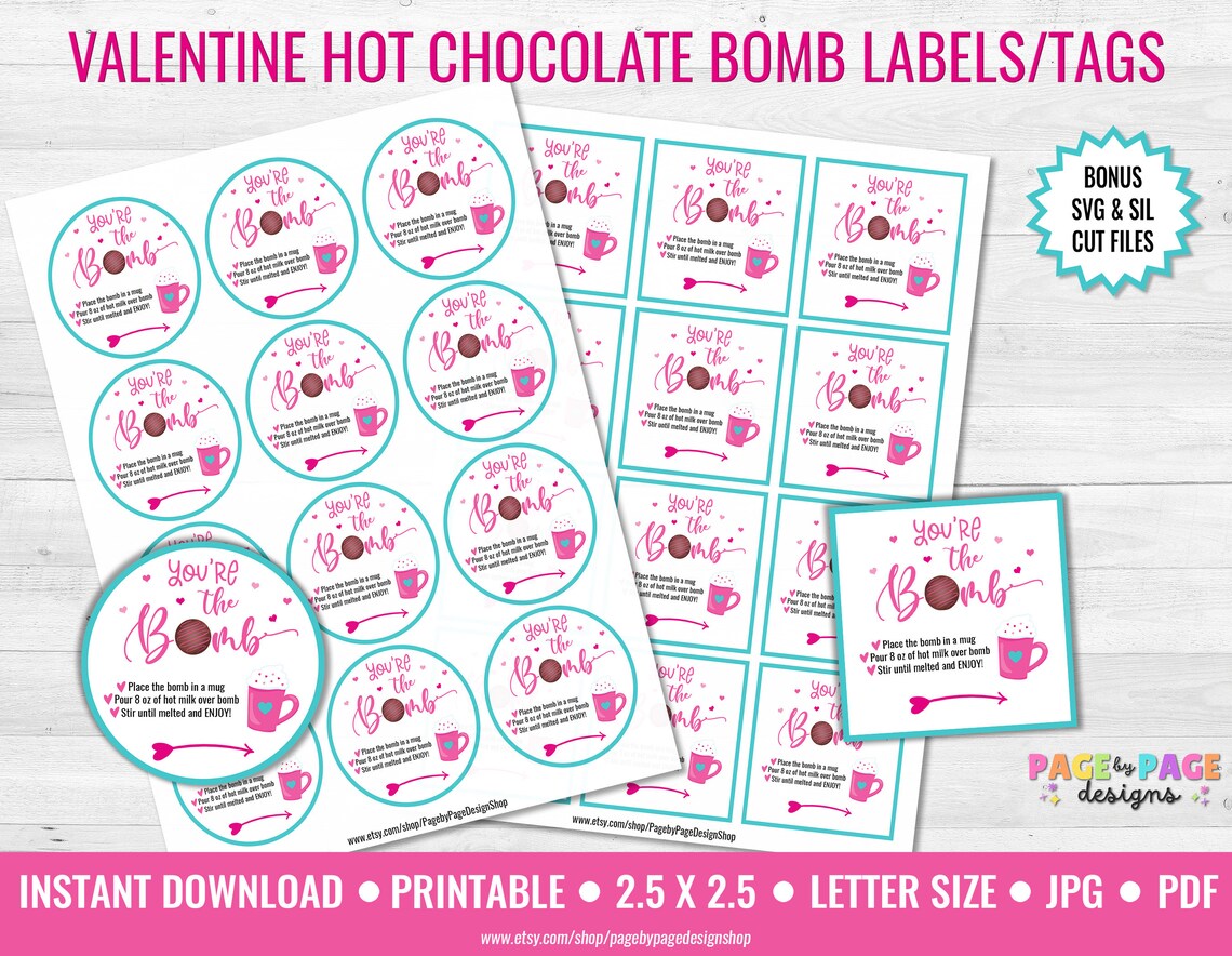 Hot Chocolate Bomb Printable Gift Tag Label Valentine's Day Gift Tag ...