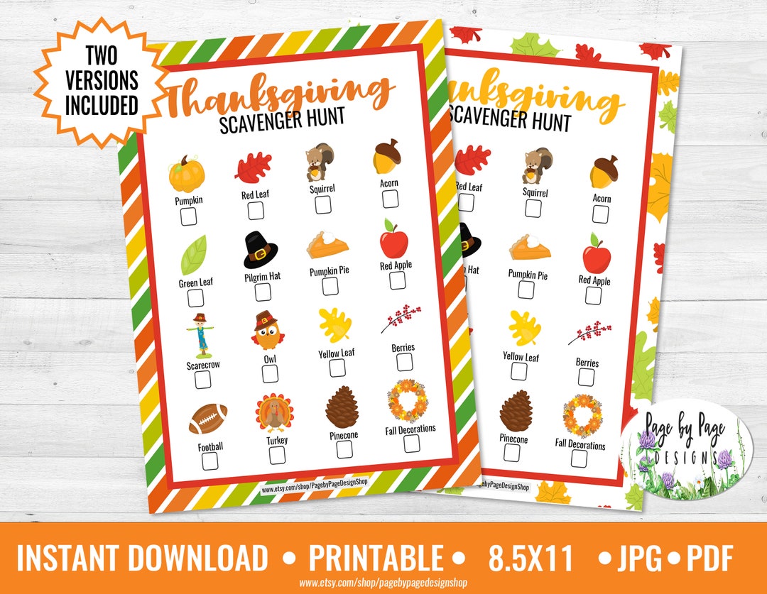 Thanksgiving Scavenger Hunt Printable INSTANT DOWNLOAD - Etsy
