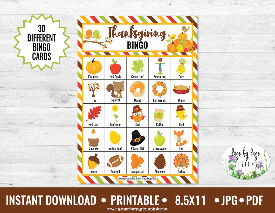 Thanksgiving Bingo Game Printable Letter Size INSTANT DOWNLOAD - Etsy