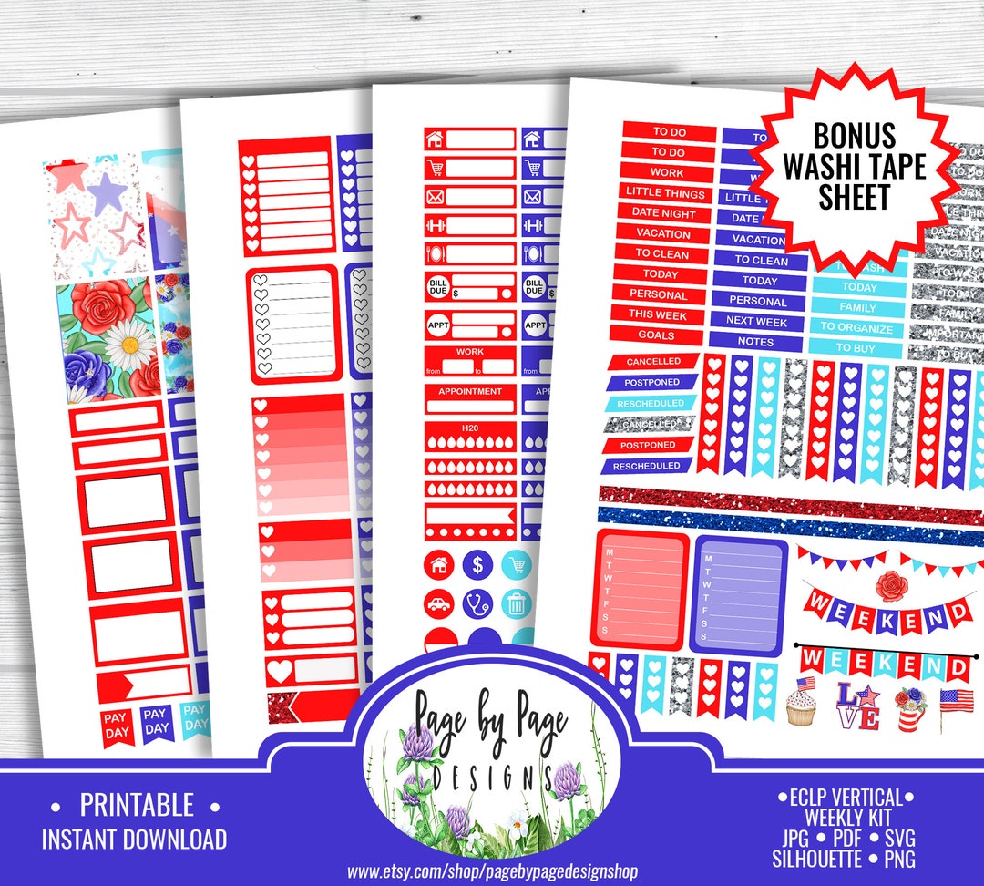 4th of July-red, White and Blue-independence Day- Kit Erin Condren ...