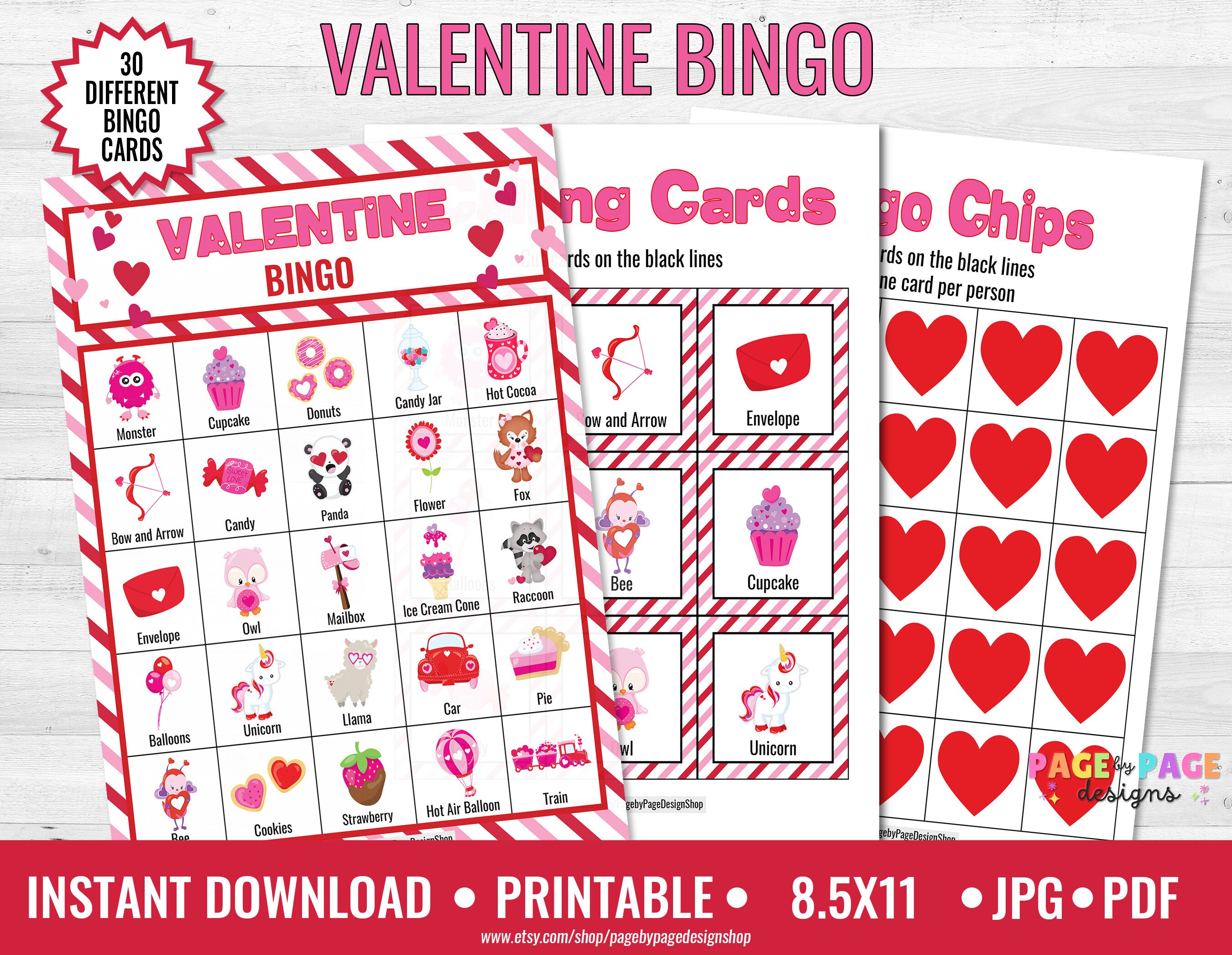Valentine Bingo Game Printable Letter Size INSTANT DOWNLOAD - Etsy