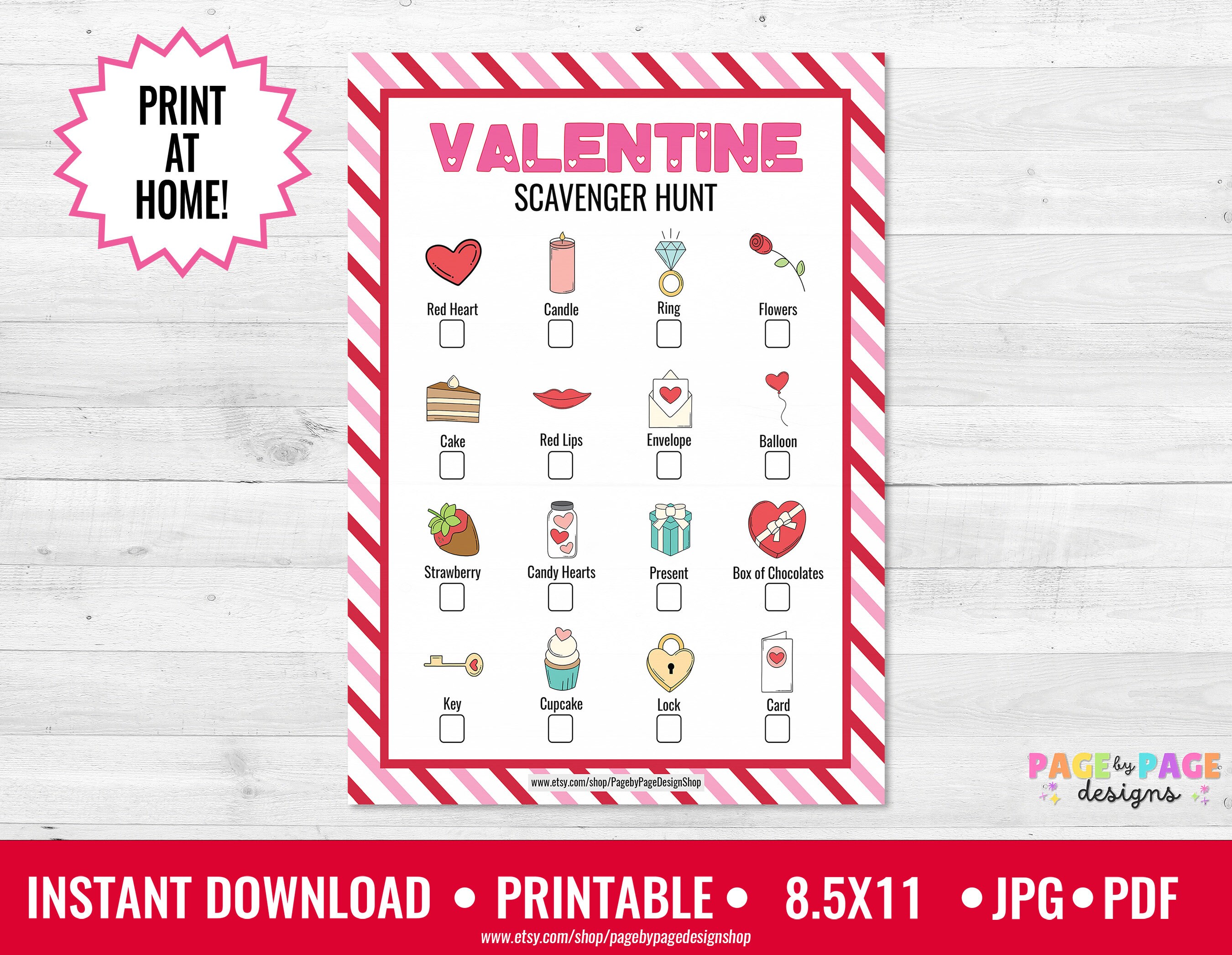 Valentine Day Scavenger Hunt Game Printable INSTANT DOWNLOAD - Etsy