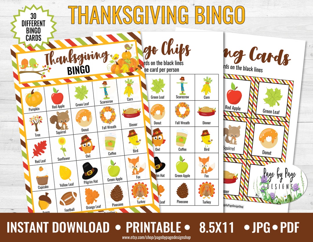Thanksgiving Bingo Game Printable Letter Size INSTANT DOWNLOAD - Etsy
