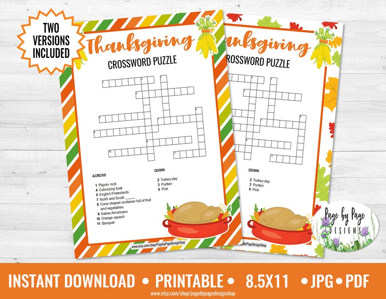 Thanksgiving Game Bundle Printable, Bingo, Scavenger Hunt, Crossword ...