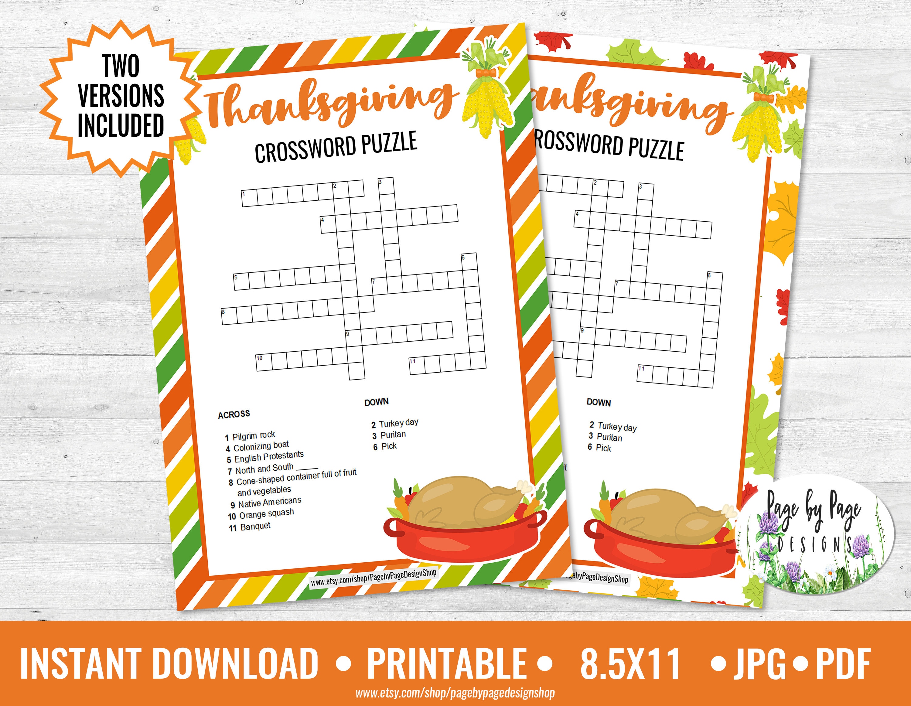 Thanksgiving Game Bundle Printable, Bingo, Scavenger Hunt, Crossword ...