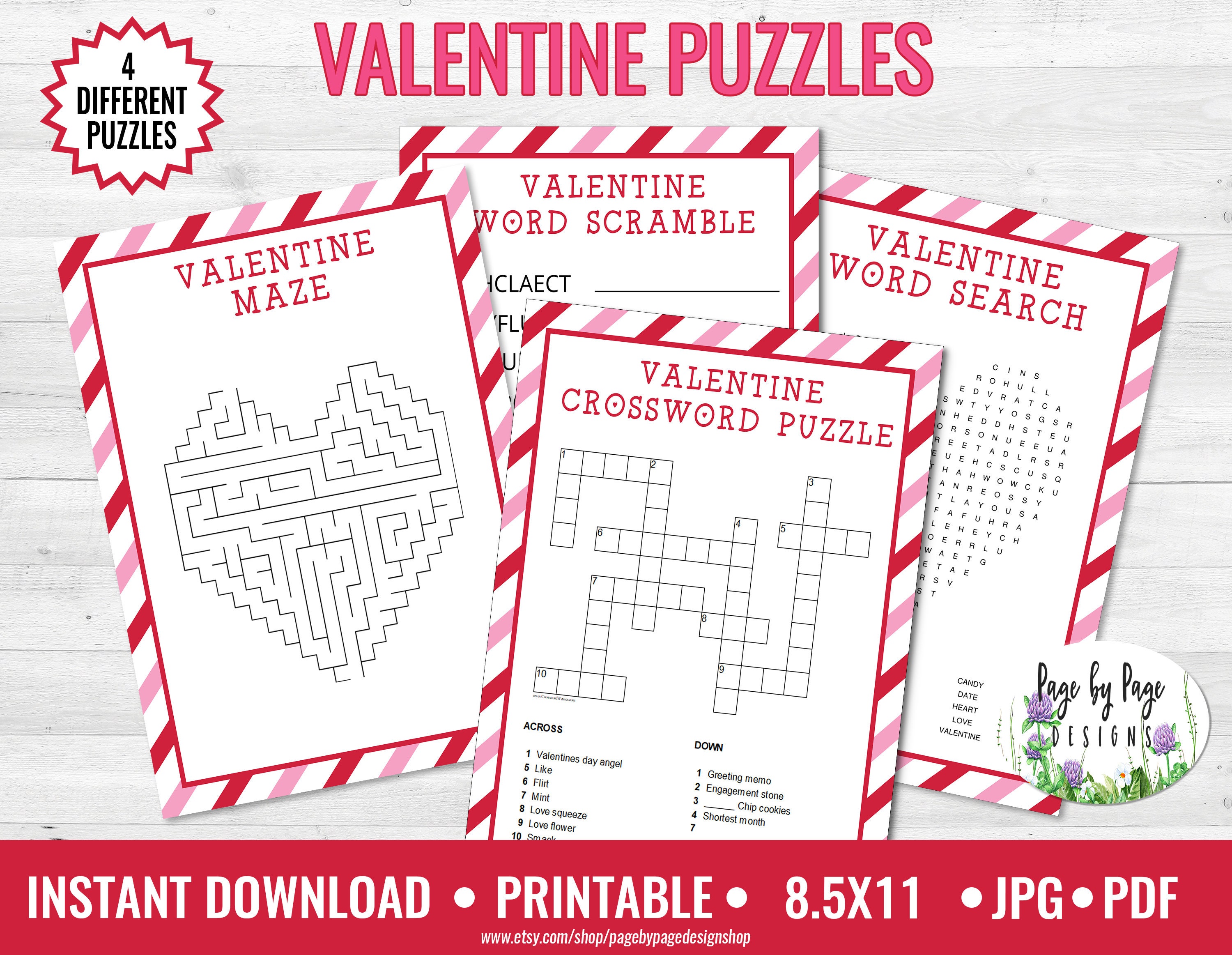 Rompecabezas del Día de San Valentín Crucigramas Laberinto | Etsy