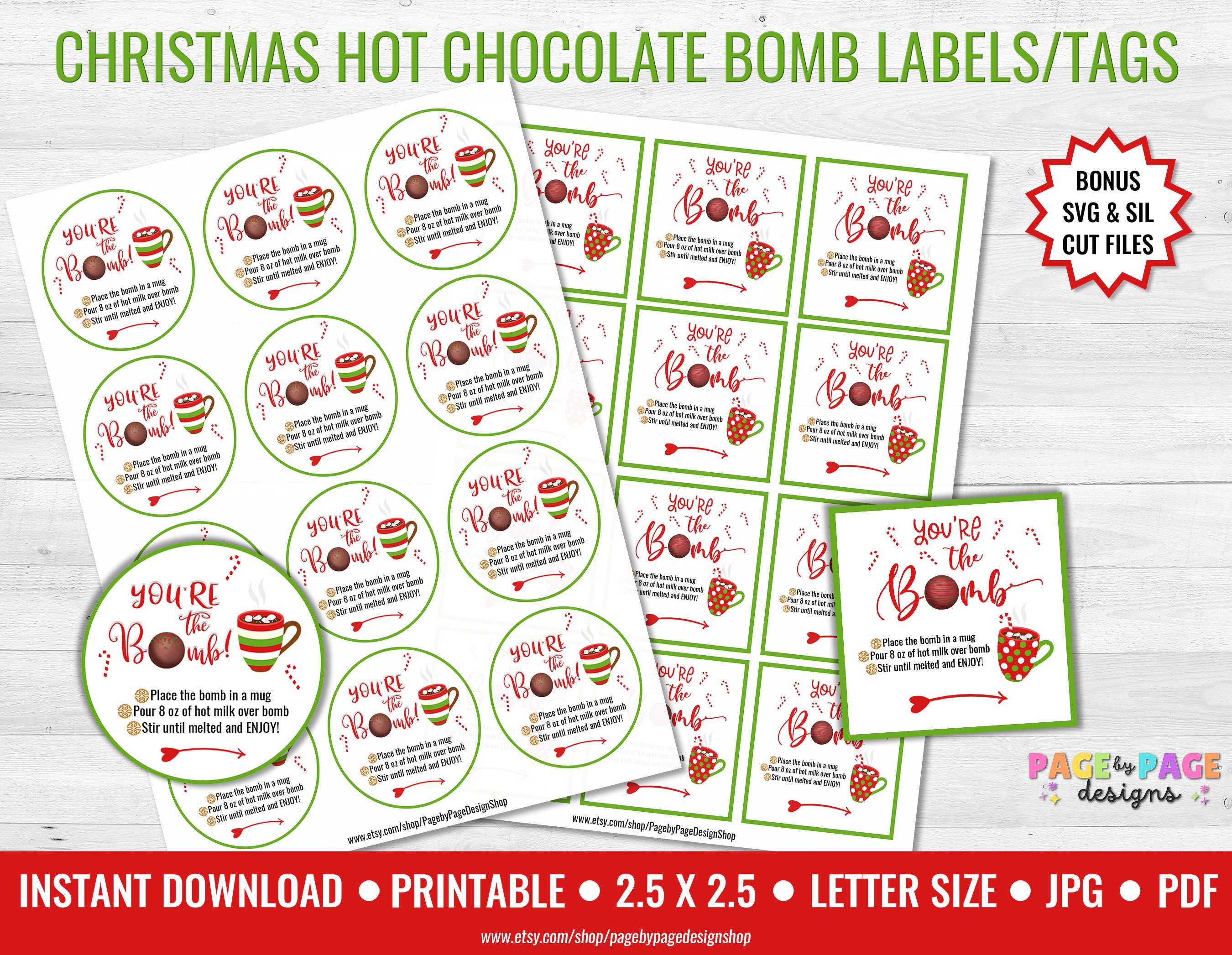 Hot Chocolate Bomb Printable Gift Tag Label Christmas Gift Tag Hot ...