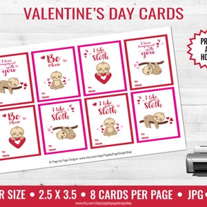 Sloth Valentine's Day Cards Kids Printable Cute-instant DOWNLOAD - Etsy