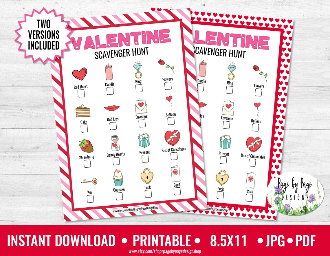 Valentine Day Scavenger Hunt Game Printable INSTANT DOWNLOAD - Etsy