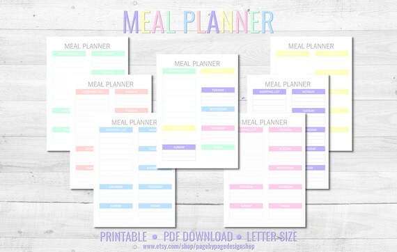 Meal Planner Letter Size Printable Fillable-instant DOWNLOAD | Etsy