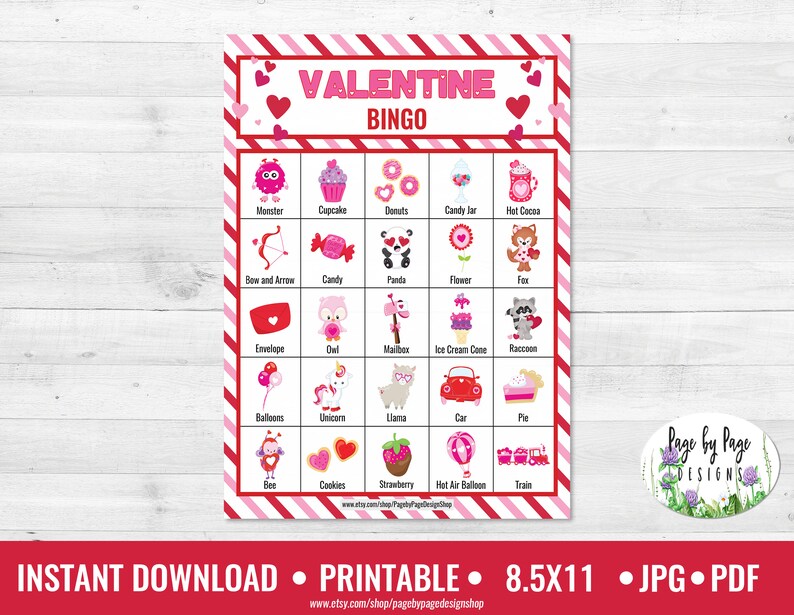 Valentine Bingo Game Printable Letter Size INSTANT DOWNLOAD - Etsy