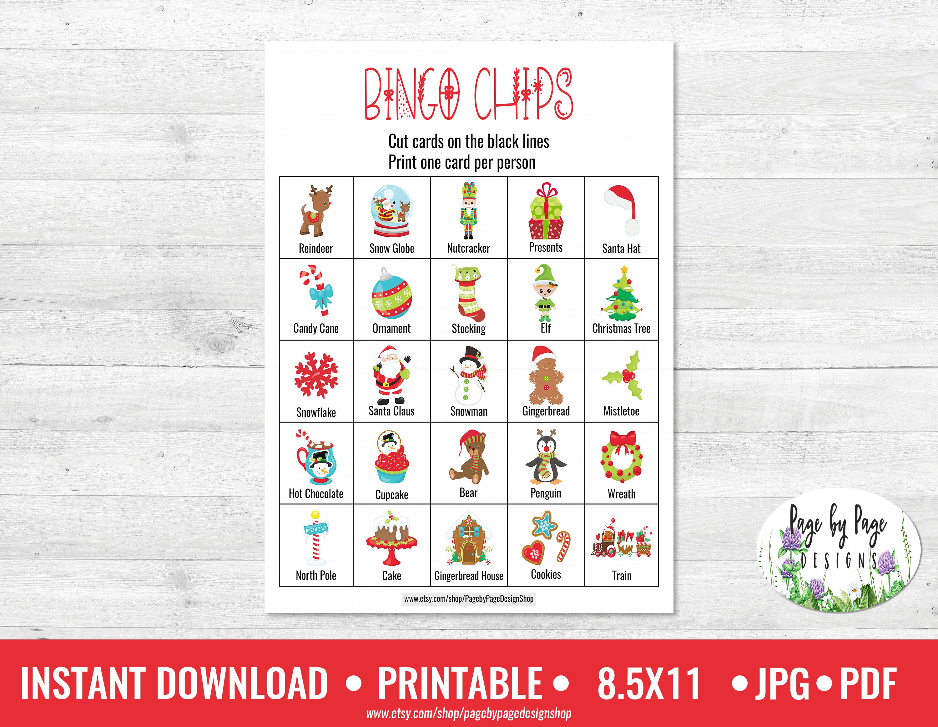 Christmas Bingo Game Printable Letter Size INSTANT DOWNLOAD - Etsy