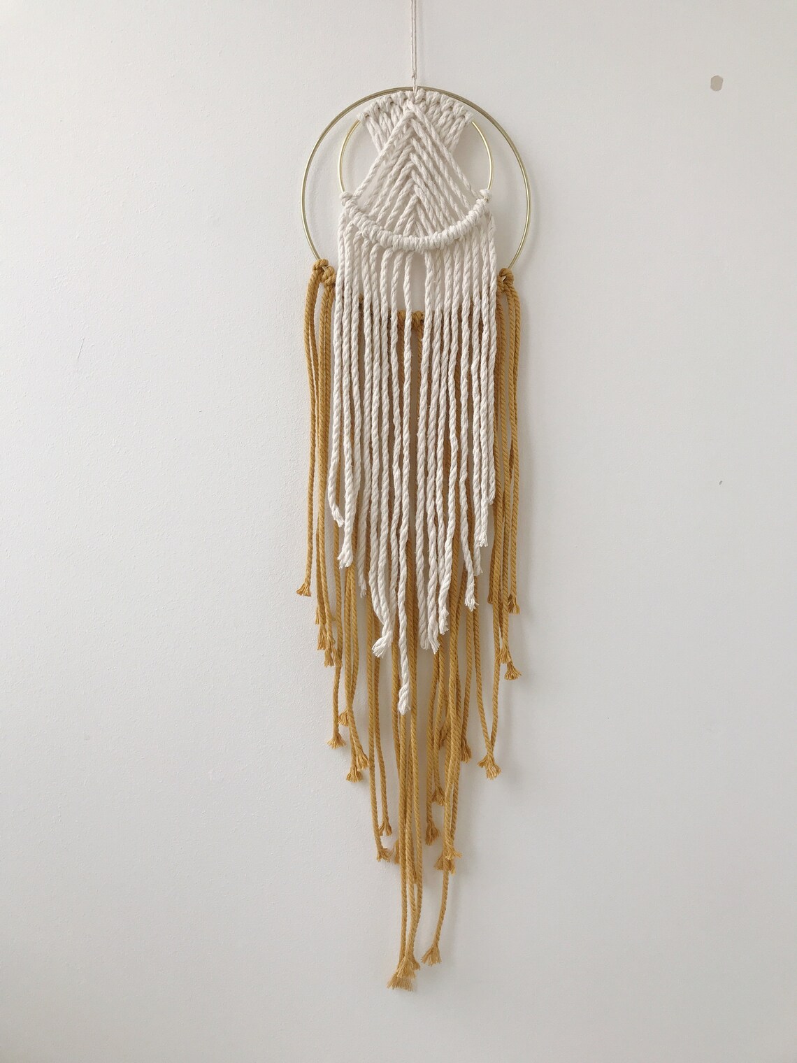 Macrame Wall Hanging Boho Décor Gold Ring Wall Art Mustard - Etsy