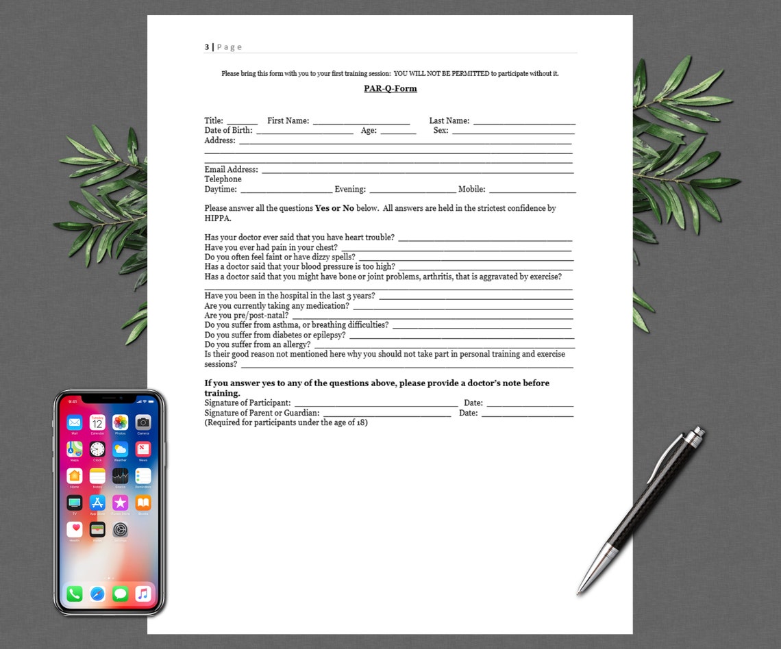Printable Personal Trainer Client Intake Forms | Etsy