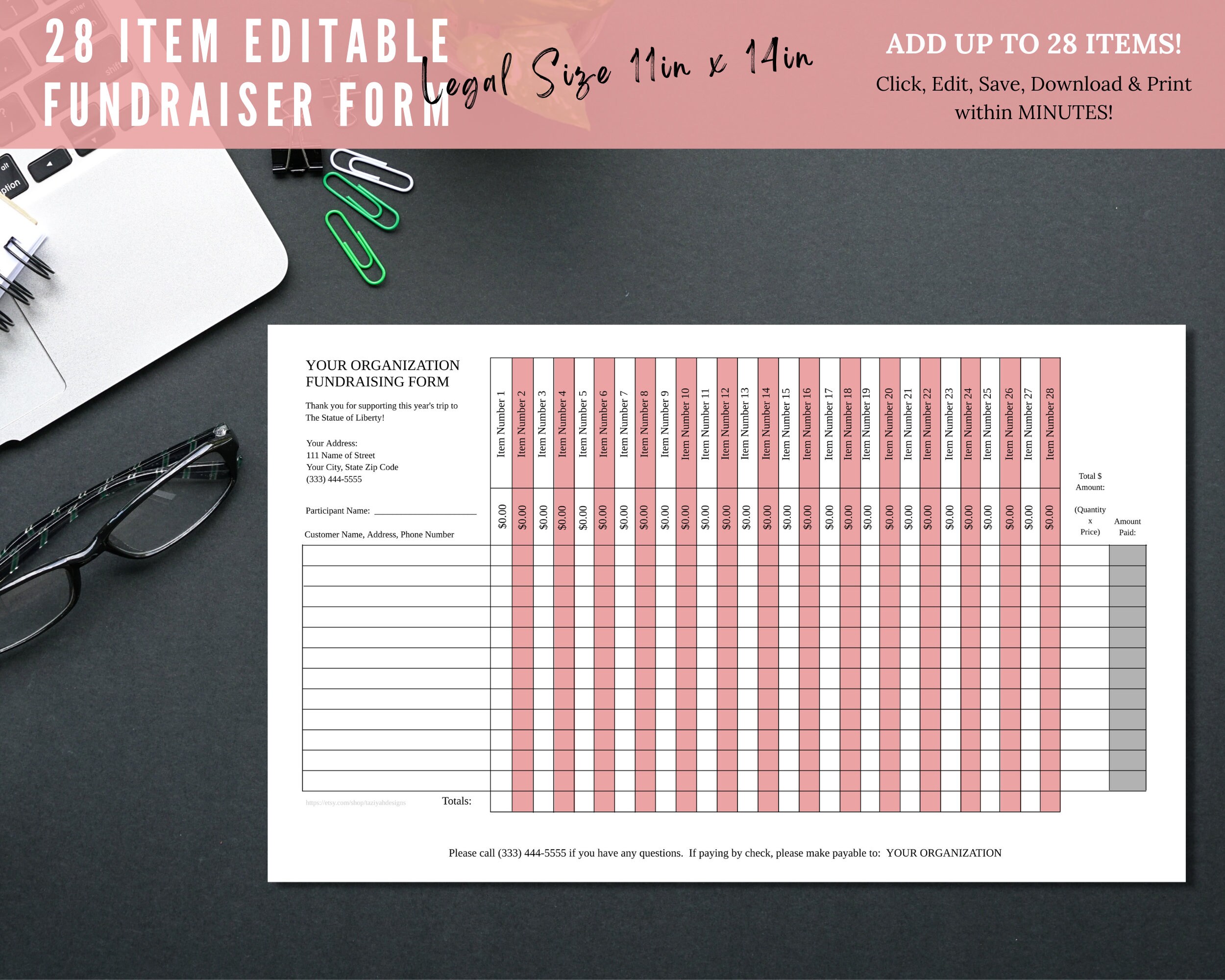 28 Item Editable Fundraiser Form PLEASE READ DESCRIPTION - Etsy