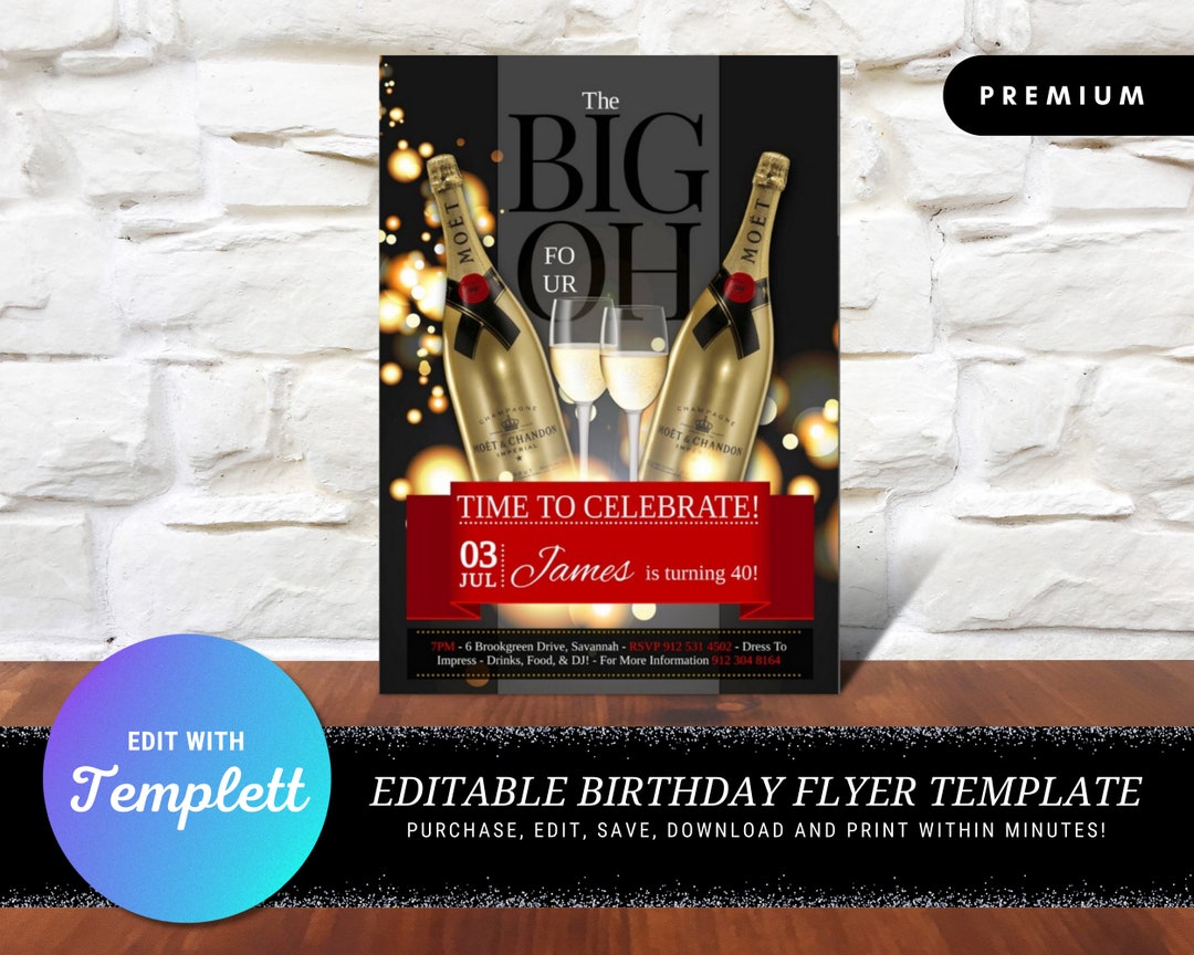 40th Birthday Flyer, DIY Editable Flyer, Birthday Party, Download and ...
